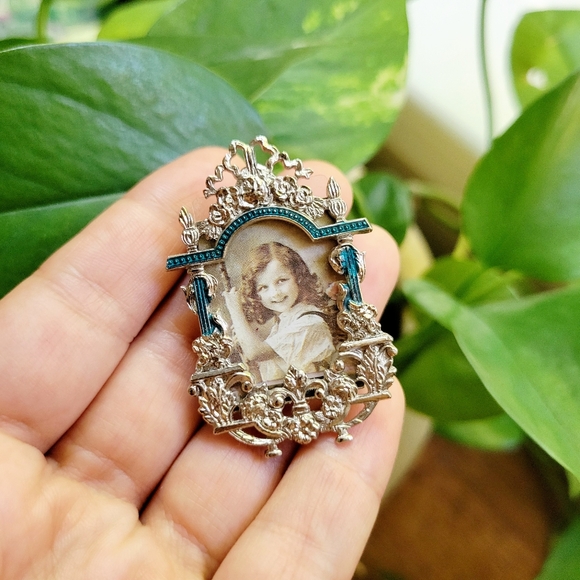 Jewelry | Vintage Ornate Silver Blue Enamel Frame Boucher Brooch Pin ...